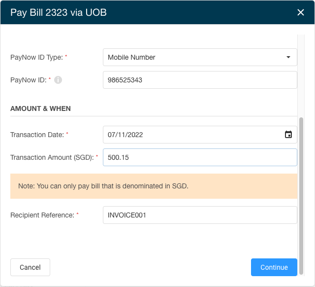 [UOB] Initiate Payment to UOB/ Payment Request – Knowledge Base | Financio